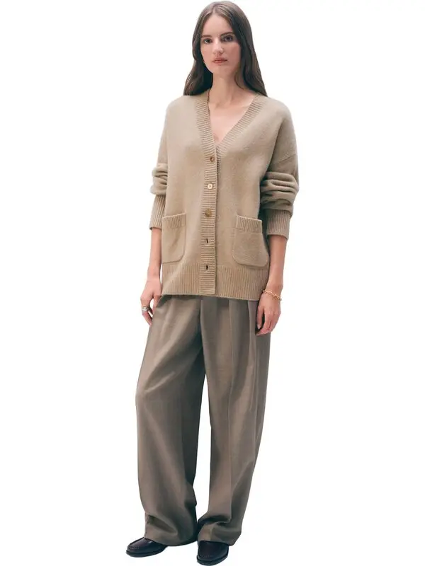 WHITE & WARREN Cashmere Luxe Pocket Cardigan Sweater - Khaki