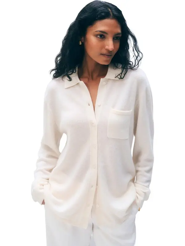 WHITE & WARREN Cashmere Button Shirt - White