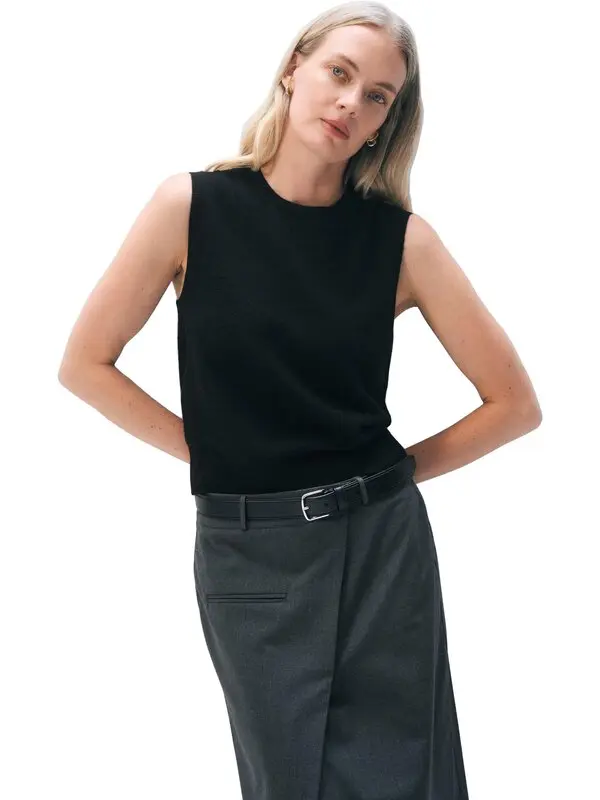 WHITE & WARREN Cashmere Shell Tank Top - Black