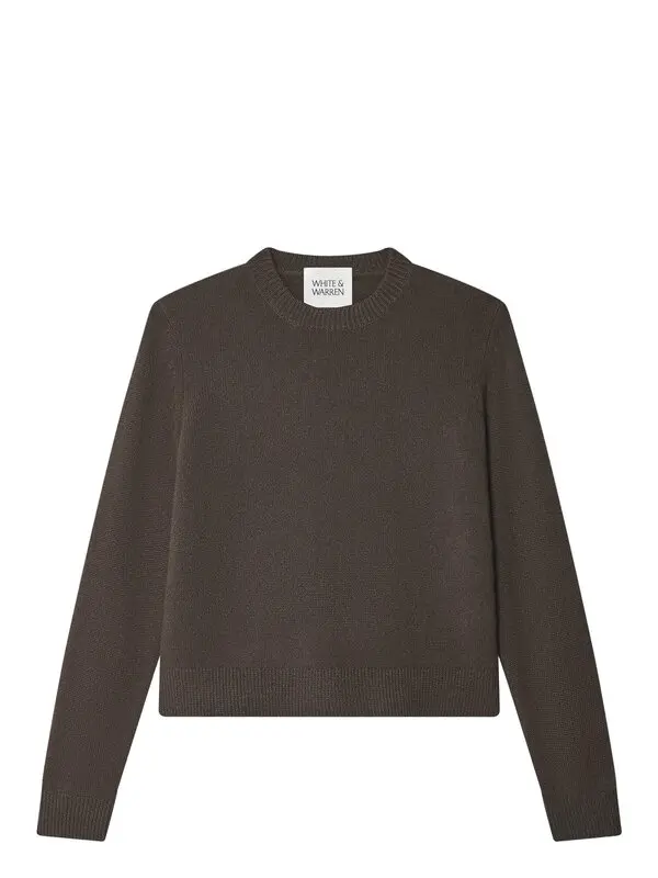 WHITE & WARREN Ribbed Trim Crewneck Top - Deep Moss