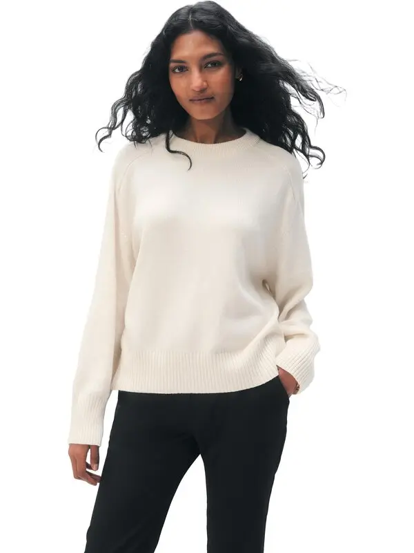 WHITE & WARREN Cotton Cashmere Crewneck Top - Ivory
