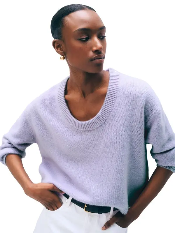 WHITE & WARREN Featherweight Cashmere Scoopneck Tee - Lavender Fog