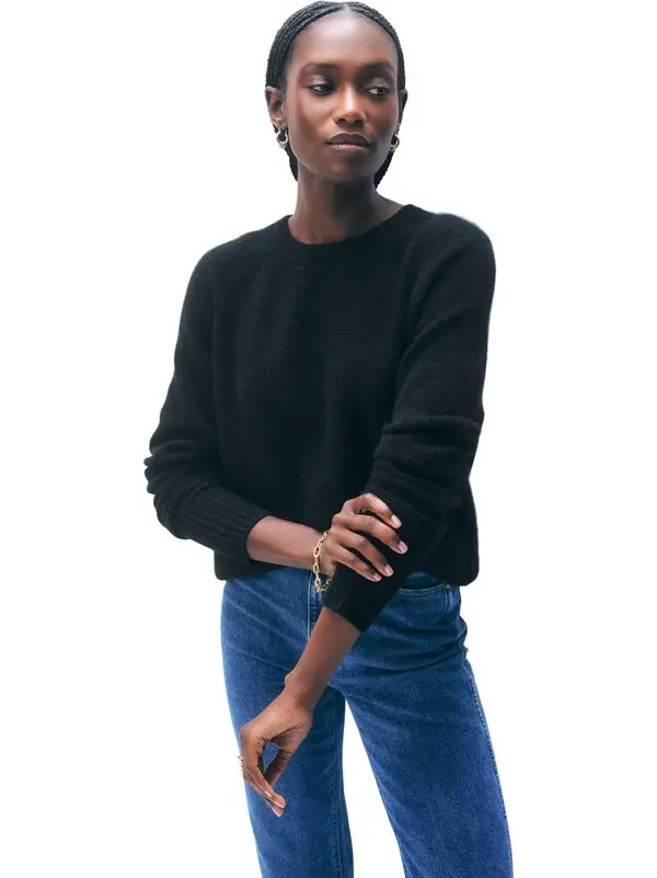 WHITE & WARREN Cashmere Waffle Sweatshirt - Black