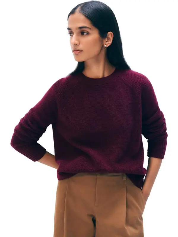 WHITE & WARREN Cashmere Waffle Sweatshirt - Sangria