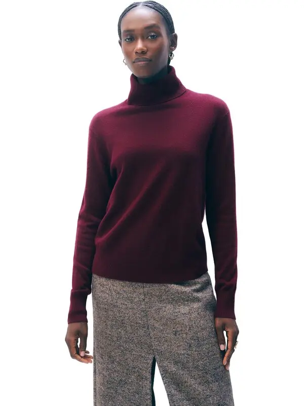WHITE & WARREN Cashmere Turtleneck Sweater With Rib Trim - Sangria