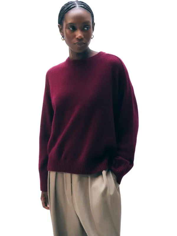 WHITE & WARREN Cashmere Saddle Sleeve Crewneck - Sangria