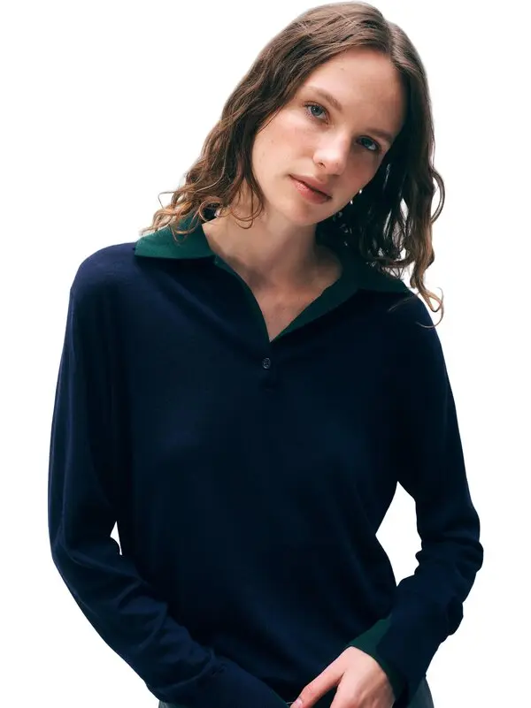WHITE & WARREN Superfine Merino Layered Polo Sweater - Green
