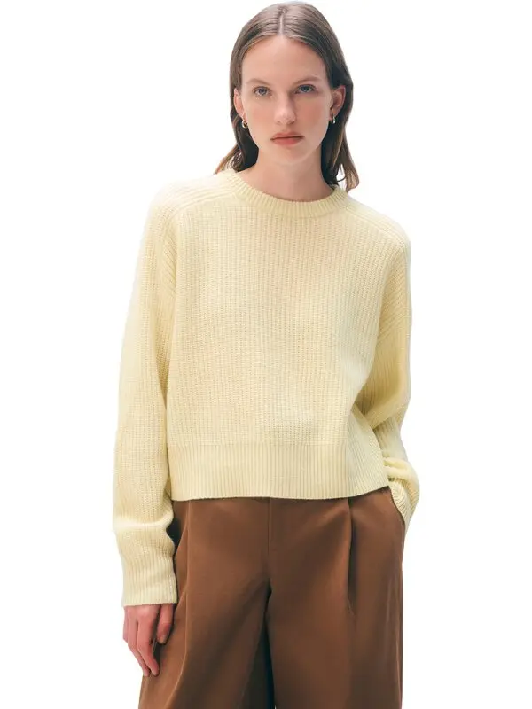 WHITE & WARREN Cashmere Ribbed Saddle Sleeve Crewneck - Chartreuse