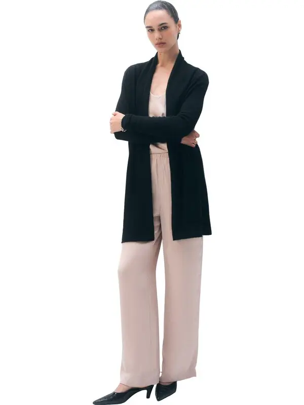 WHITE & WARREN Cashmere Trapeze Cardigan Sweater - Black