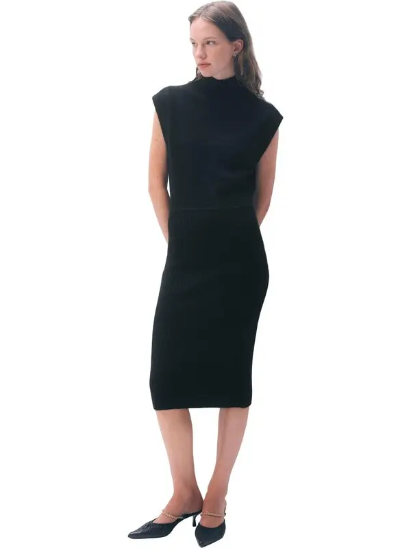 WHITE & WARREN Cashmere Sleeveless High Neck Midi Dress - Black