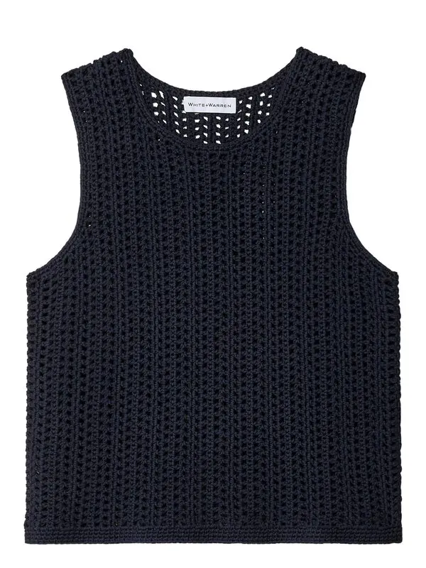 WHITE & WARREN Hand Crochet Lofty Cotton Tank Top - Deep Navy Blue