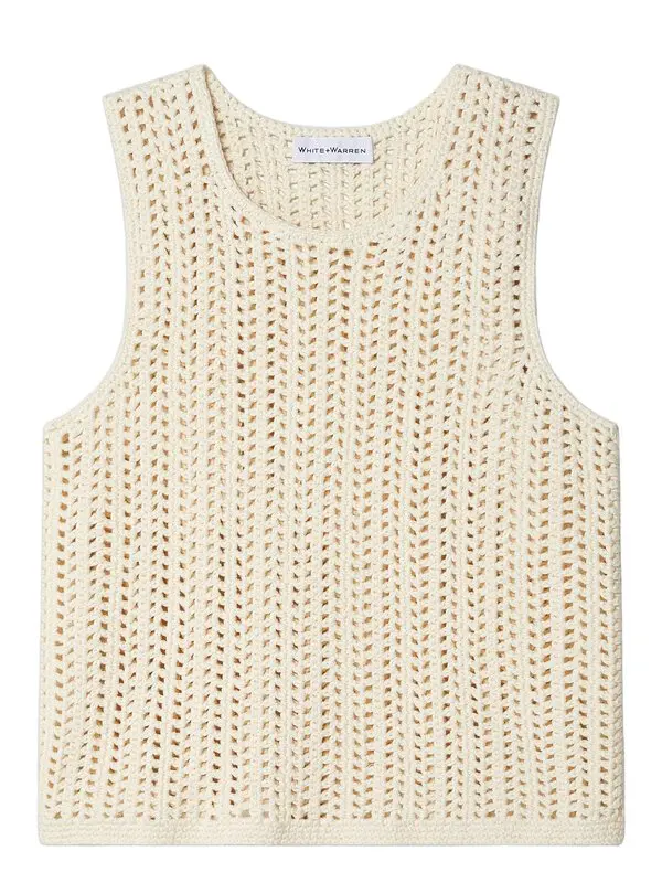 WHITE & WARREN Hand Crochet Lofty Cotton Tank Top - Ivory