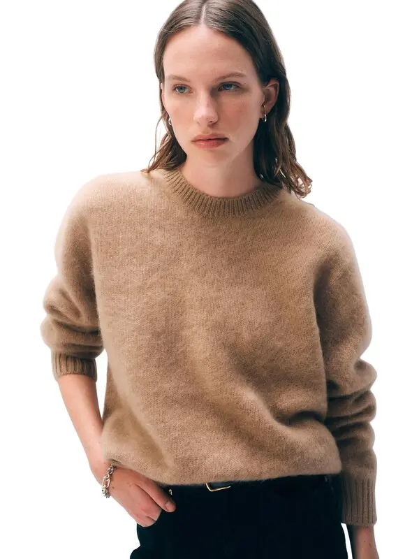 WHITE & WARREN Brushed Cashmere Crewneck Top - Burnt Caramel