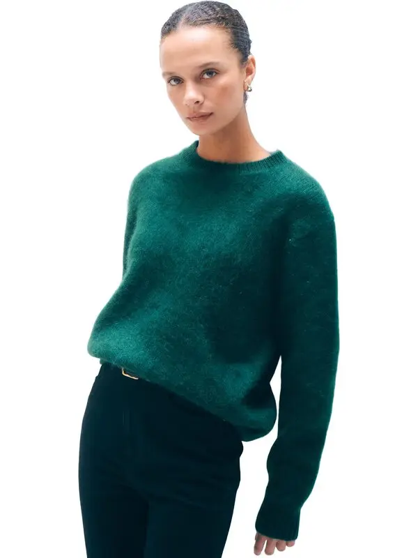 WHITE & WARREN Brushed Cashmere Crewneck Top - Tealwood Green