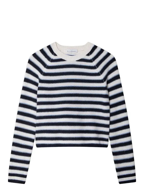 WHITE & WARREN Cashmere Striped Sweatshirt - Soft White Combo
