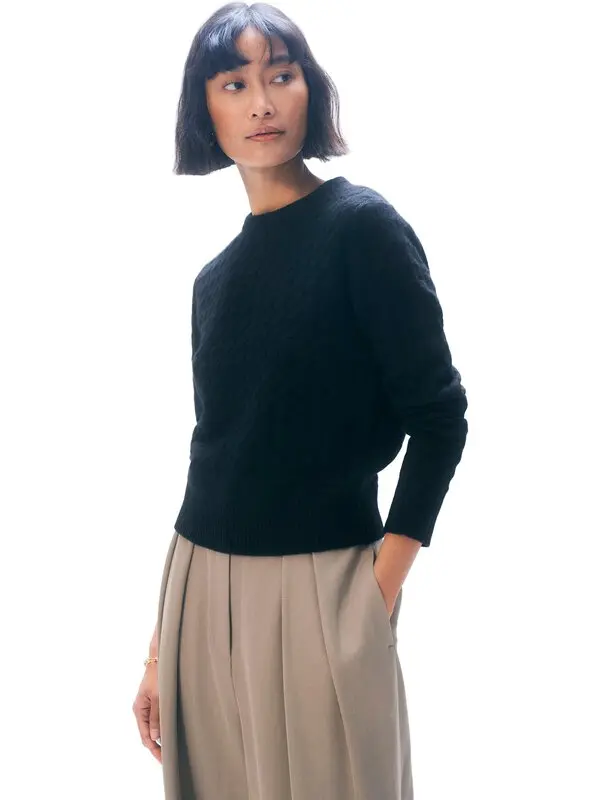 WHITE & WARREN Cashmere Cable Crewneck - Black