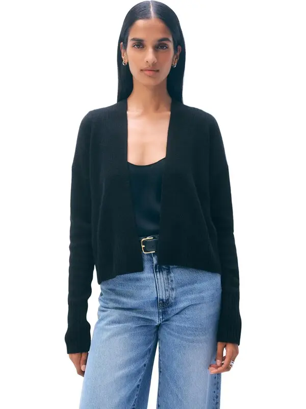 WHITE & WARREN Cashmere Open Front Cardigan Sweater - Black