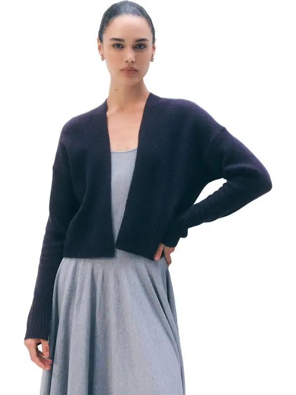 WHITE & WARREN Cashmere Open Front Cardigan Sweater - Deep Navy Blue