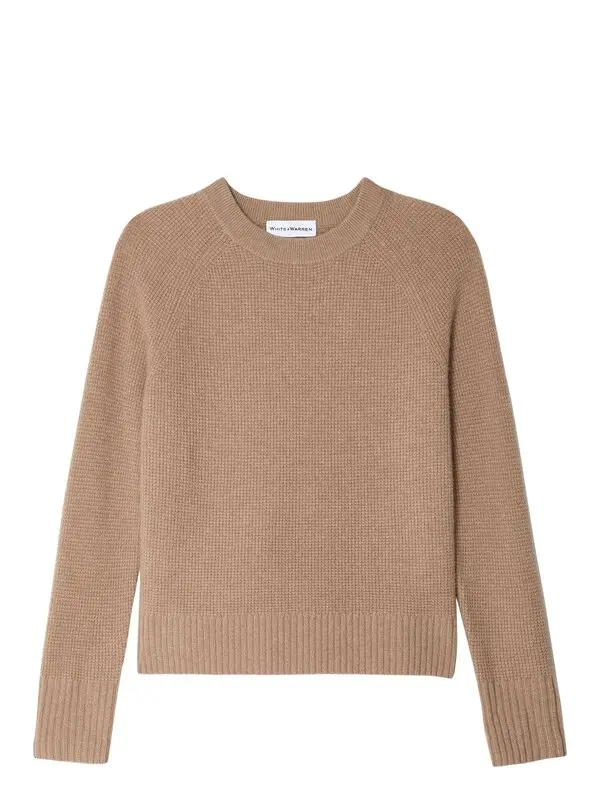 WHITE & WARREN Cashmere Classic Waffle Sweatshirt - True Camel
