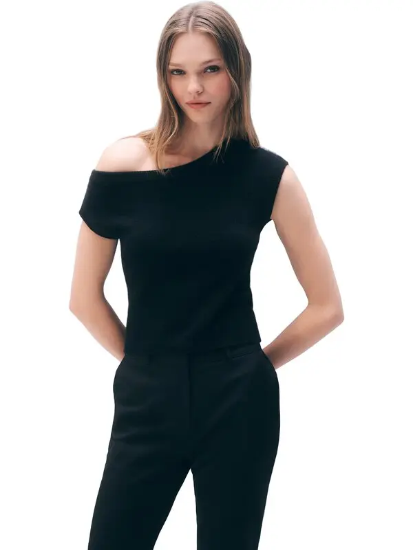 WHITE & WARREN Cashmere Blend Off-shoulder Top - Black