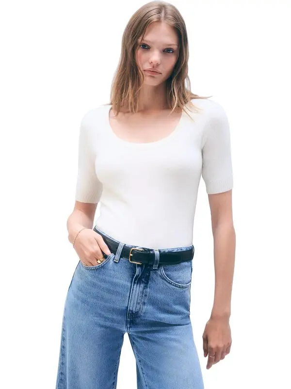 WHITE & WARREN Cashmere Scoop Neck Top - Soft White