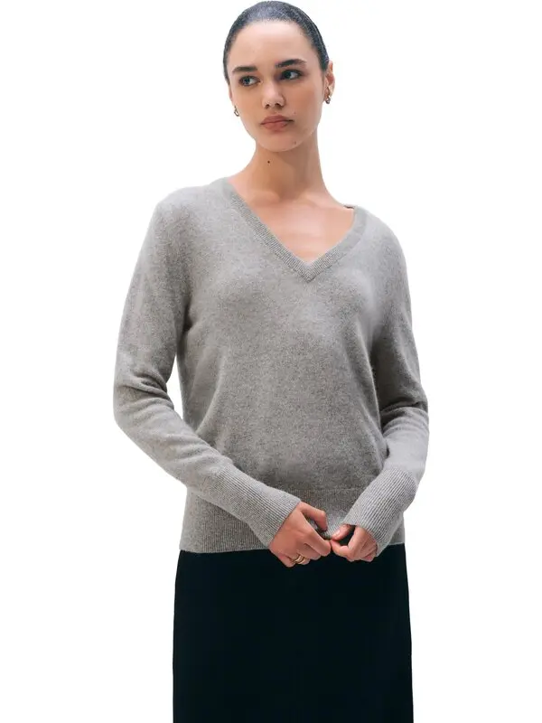 WHITE & WARREN Cashmere V-neck Sweater - Grey