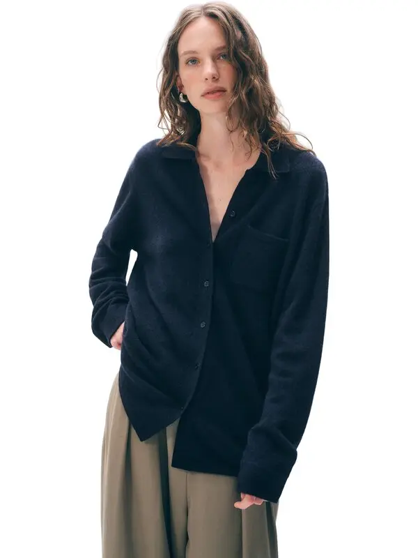 WHITE & WARREN Cashmere Button Down Sweater - Navy