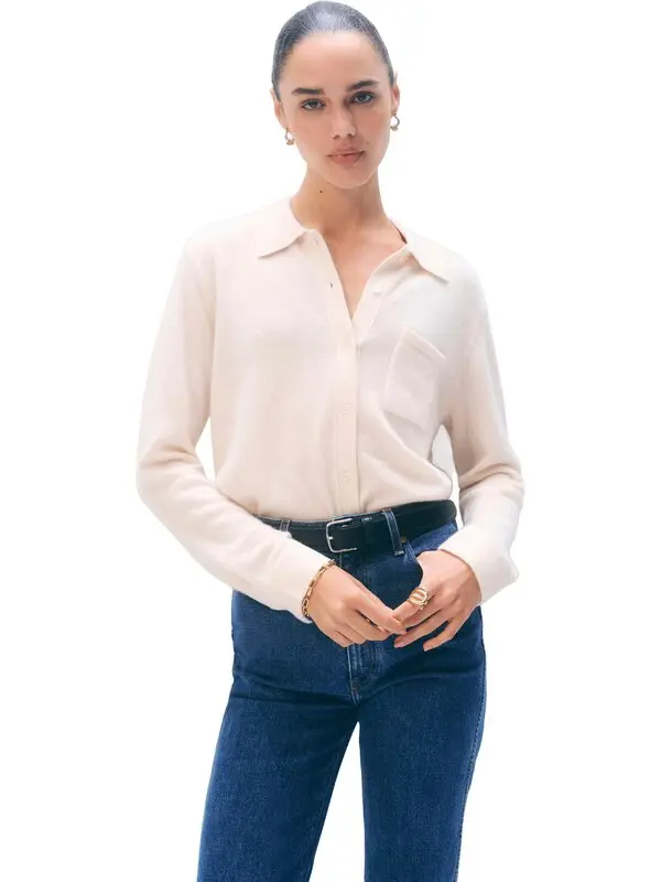 WHITE & WARREN Cashmere Button Down Sweater - Feather