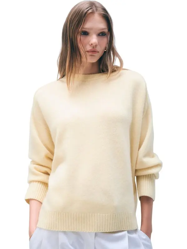 WHITE & WARREN Cashmere Saddle Sleeve Crewneck Top - Lemonade