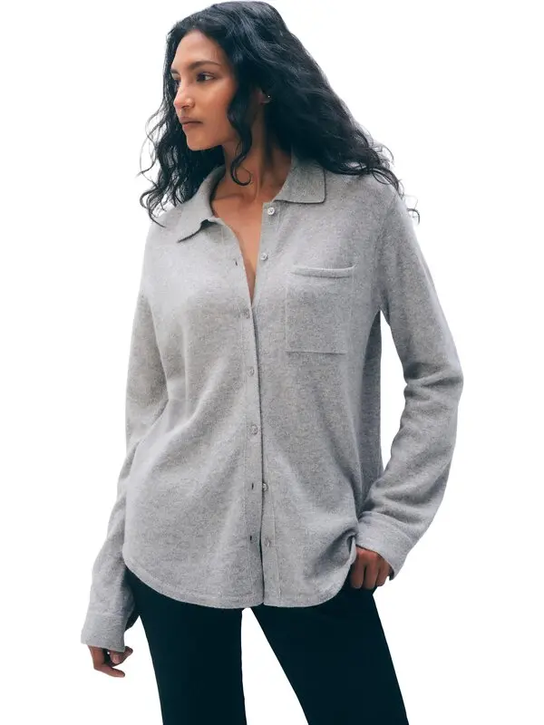WHITE & WARREN Cashmere Button-down Sweater - Grey