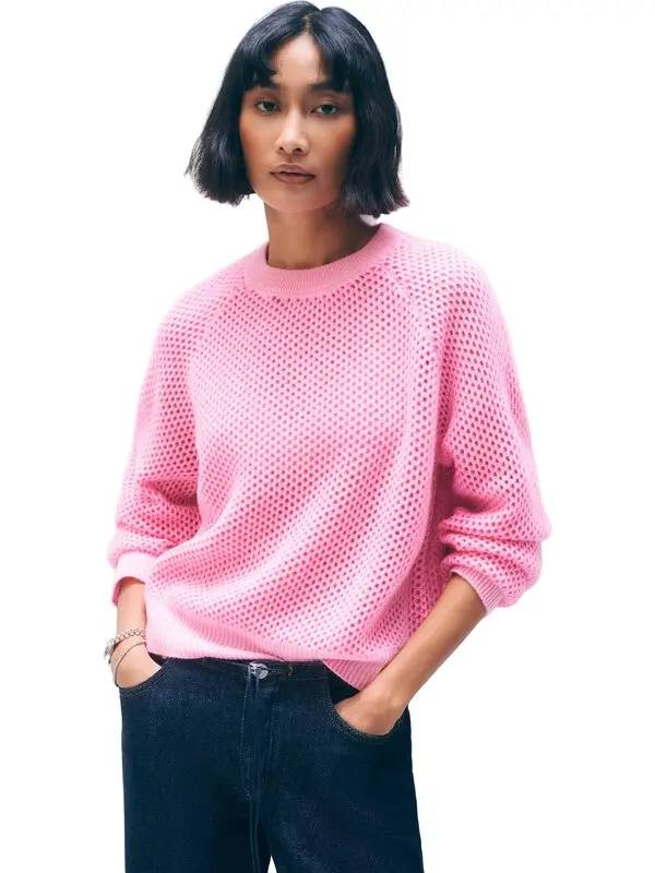 WHITE & WARREN Cashmere Mesh Crewneck Sweatshirt - Pink