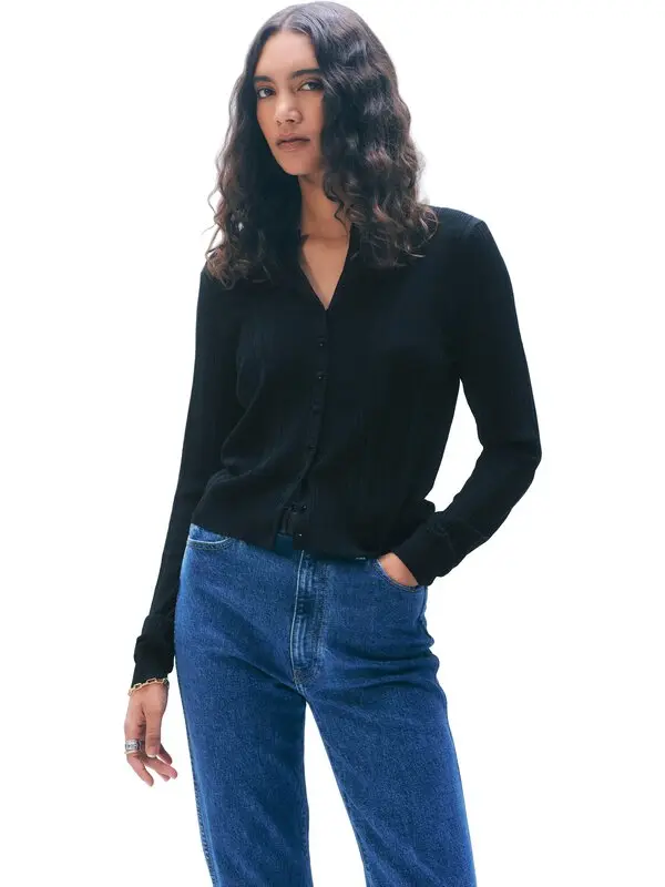 WHITE & WARREN Superfine Merino Wool Cardigan Sweater - Black