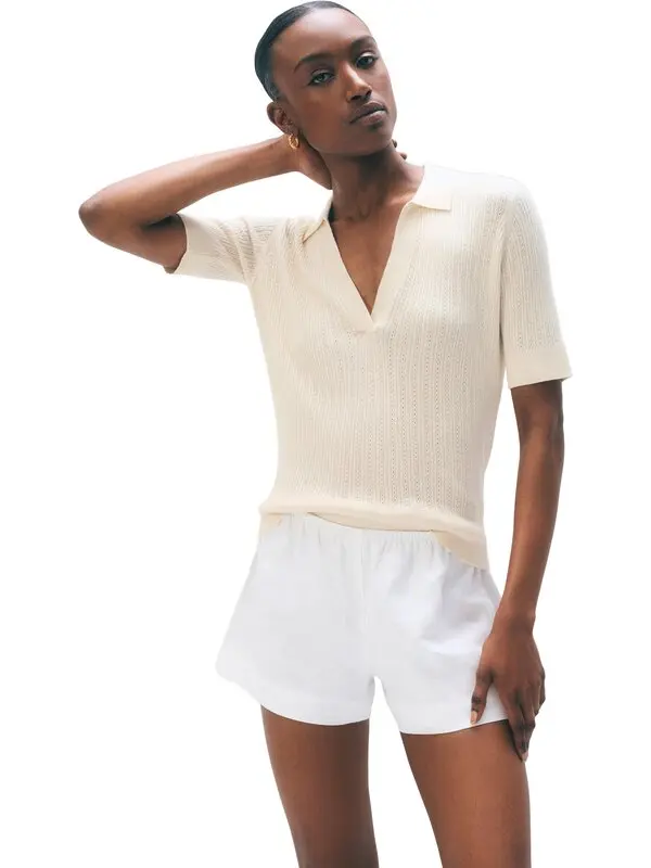WHITE & WARREN Cashmere Linen Blend Polo Sweater - Ivory