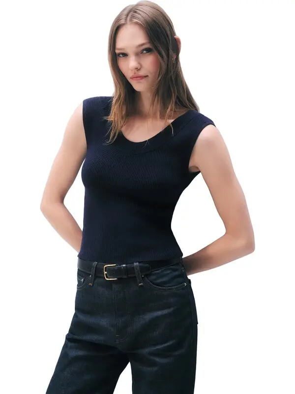 WHITE & WARREN Superfine Merino Wool Ribbed Tank Top - Navy