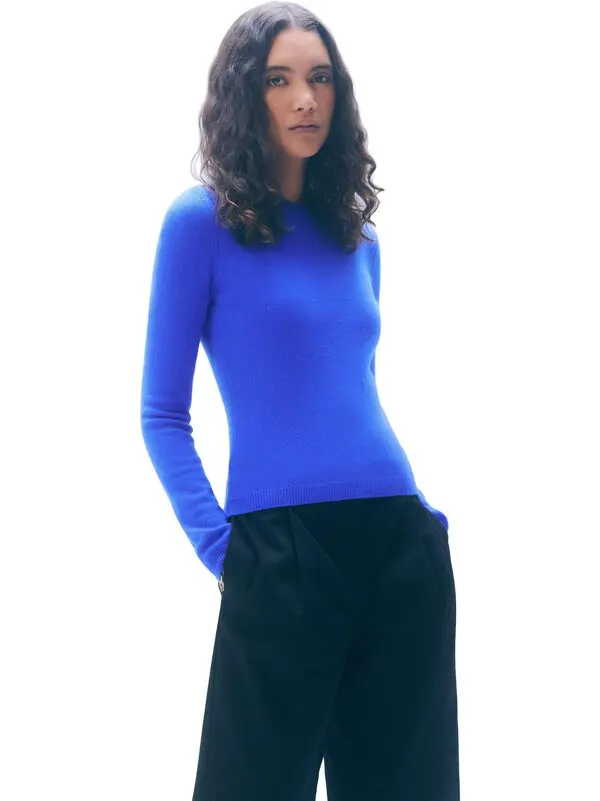 WHITE & WARREN Cashmere Fitted Crewneck Top - Blue