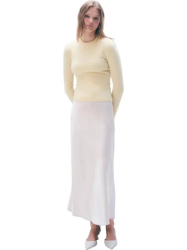 WHITE & WARREN Cashmere Fitted Crewneck Top - Lemonade