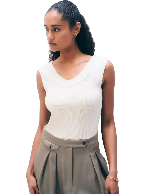 WHITE & WARREN Superfine Merino Wool Tank Top - Ivory