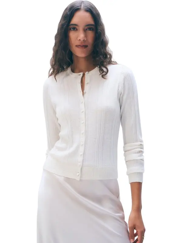 WHITE & WARREN Superfine Merino Wool Cardigan Sweater - Ivory