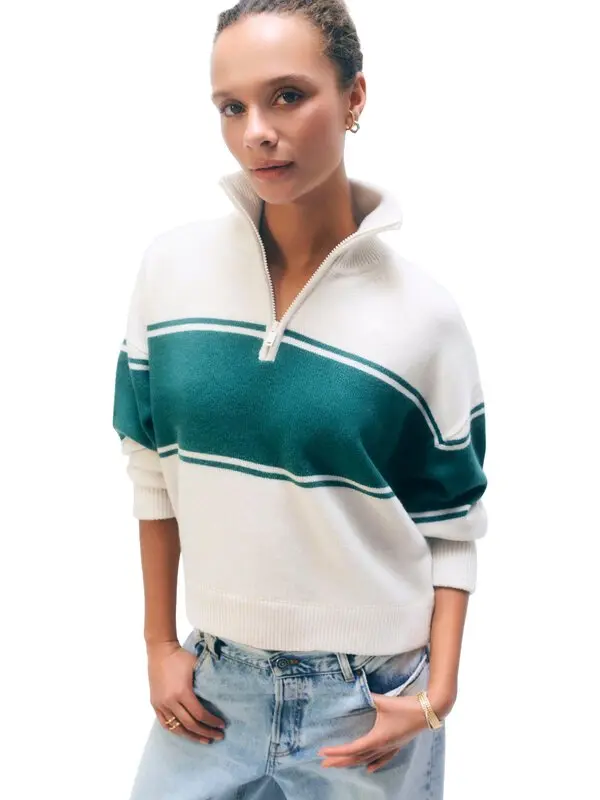 WHITE & WARREN Cashmere Blend Quarter Zip Sweater - Green