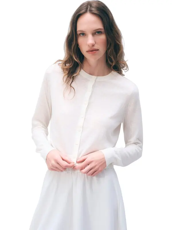WHITE & WARREN Linen Gauze Cardigan Sweater - White