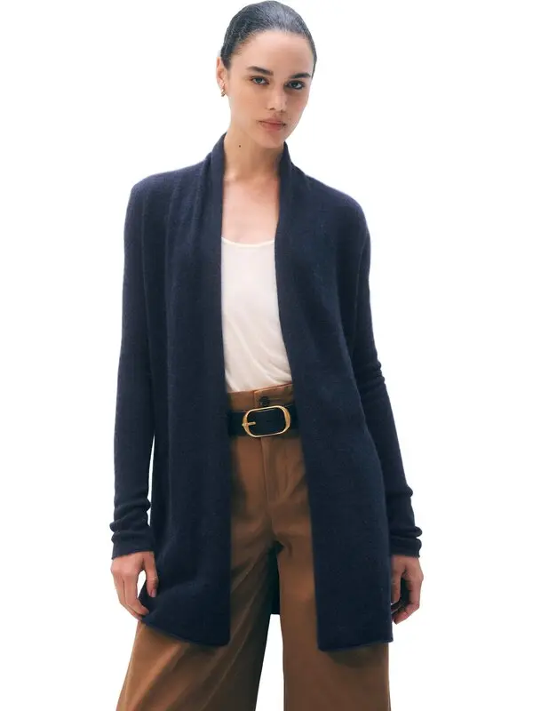 WHITE & WARREN Cashmere Trapeze Cardigan Sweater - Navy