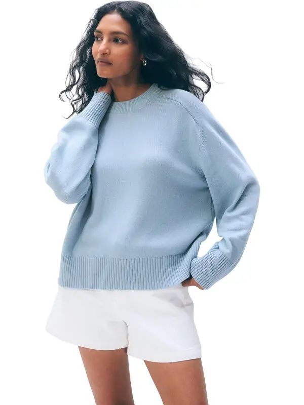 WHITE & WARREN Cotton Cashmere Crewneck Top - Light Blue