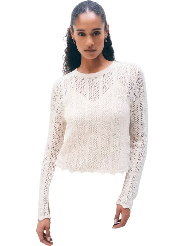 WHITE & WARREN Cotton Pointelle Crewneck Top - Cream
