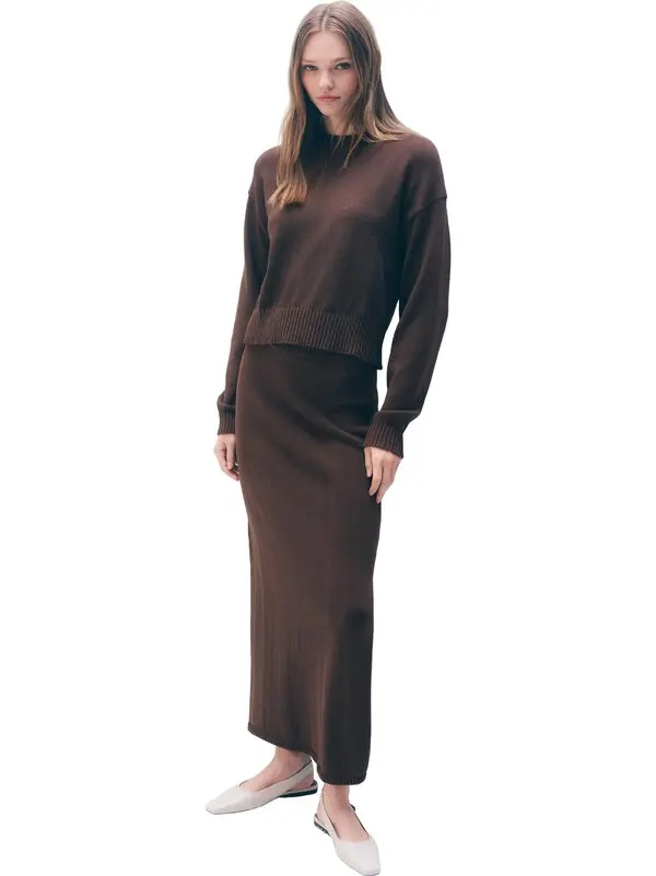 WHITE & WARREN Luxe Cotton Crewneck Top - Dark Espresso