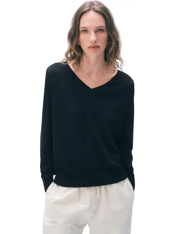 WHITE & WARREN Cashmere Linen Pullover - Black