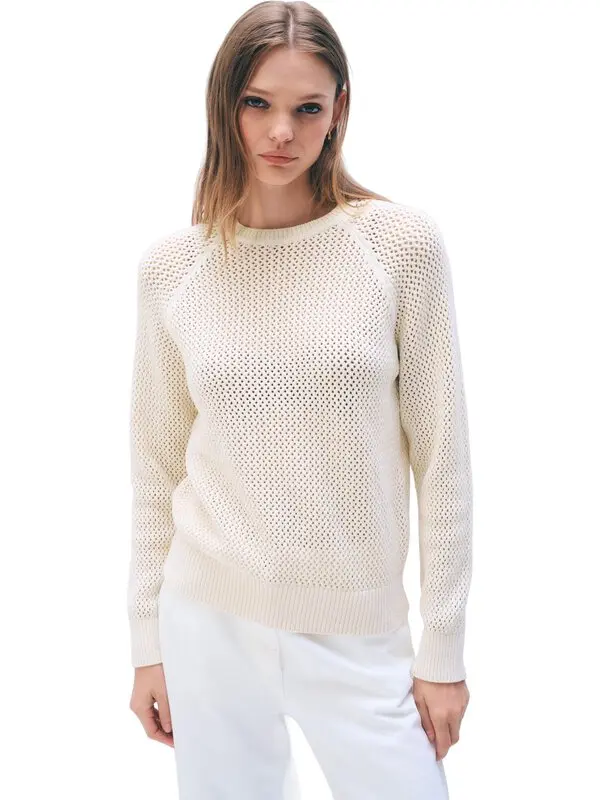 WHITE & WARREN Bouclé Mesh Sweatshirt - Ivory
