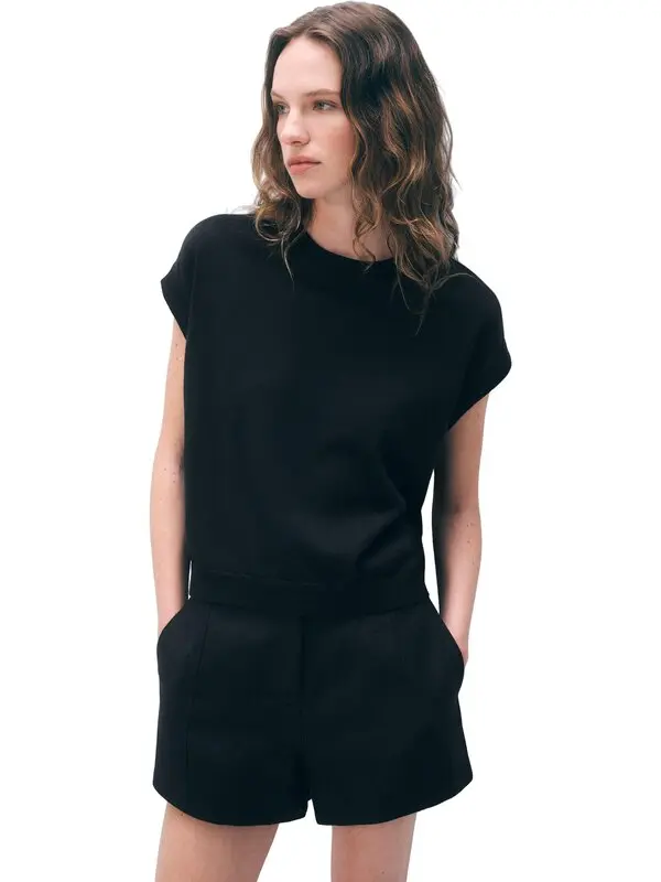 WHITE & WARREN Linen Blend T-shirt Sweater - Black