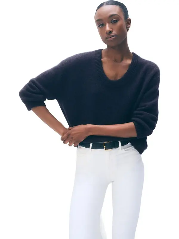 WHITE & WARREN Featherweight Cashmere Scoopneck Tee - Navy