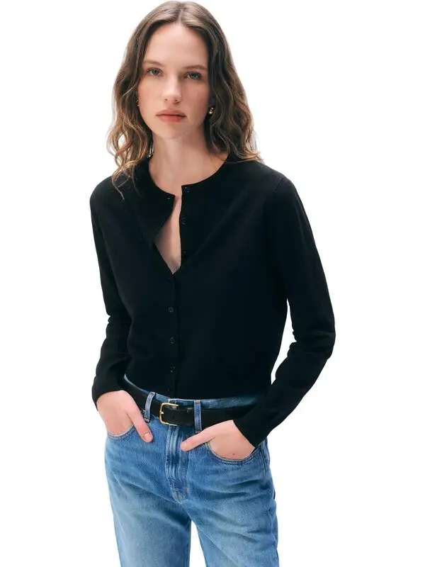 WHITE & WARREN Linen Gauze Cardigan Sweater - Black