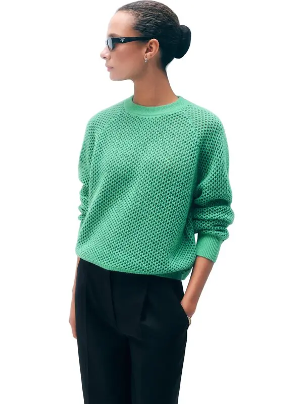 WHITE & WARREN Cashmere Mesh Crewneck Sweatshirt - Green